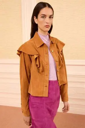 Ulla Johnson Matilde Ruffle Suede Jacket - Cognac