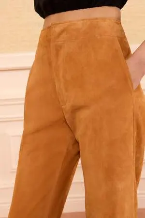 Ulla Johnson Freja Suede Tapered Pants - Cognac