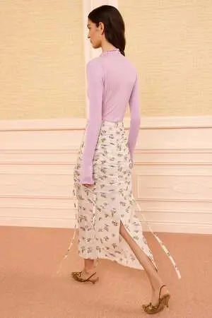 Ulla Johnson Liora Organza Midi Skirt With Fil Coupé Botanicals - Violet Leaf