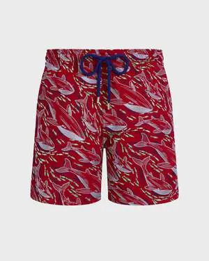 Vilebrequin Embroide Swim Trunks Whales Offset Limited Edition Swimwear Mistral - Red