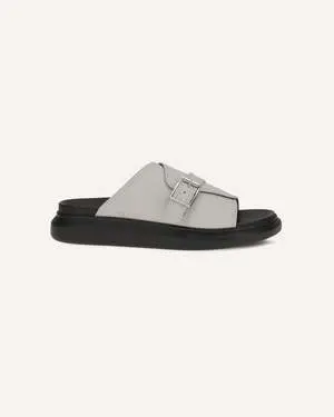 Alexander McQueen Leather Buckle Slide Sandals - Grey
