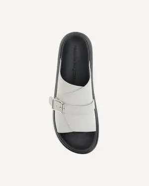 Alexander McQueen Leather Buckle Slide Sandals - Grey