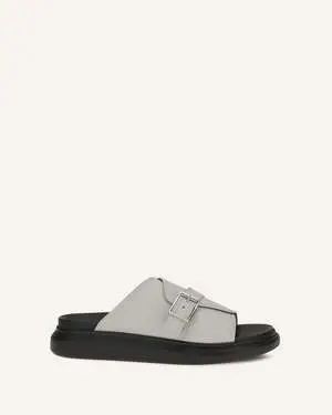Alexander McQueen Leather Buckle Slide Sandals - Grey