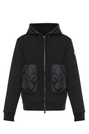 Moncler Zip-up Hooded Sweatshirt With Embroidered Logo - Black