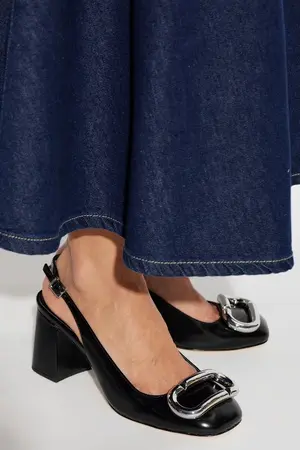 Marc Jacobs Full-grain Leather Slingback Pumps With Silver Embellishment