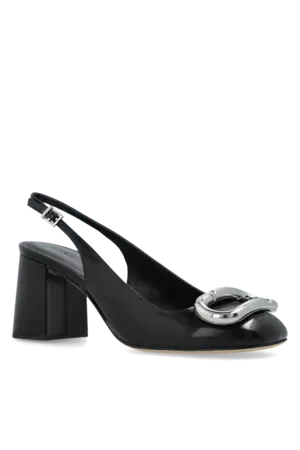 Marc Jacobs Full-grain Leather Slingback Pumps With Silver Embellishment