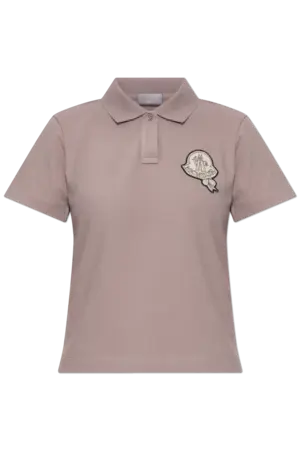Moncler Polo Shirt With Logo Patch - Pink