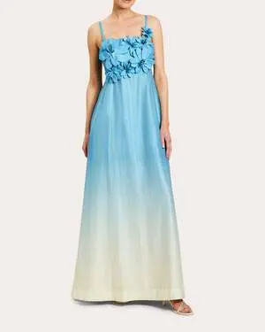 Mestiza New York Esperanza Floral Appliqué Organza Empire Gown - Blue