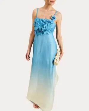 Mestiza New York Esperanza Floral Appliqué Organza Empire Gown
