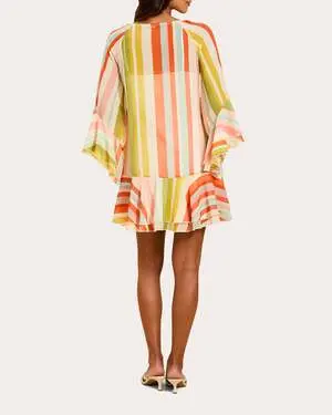 Mestiza New York Bimini Stripe Chiffon Ruffle Kaftan Mini Dress Polyester
