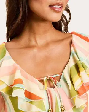 Mestiza New York Bimini Stripe Chiffon Ruffle Kaftan Mini Dress