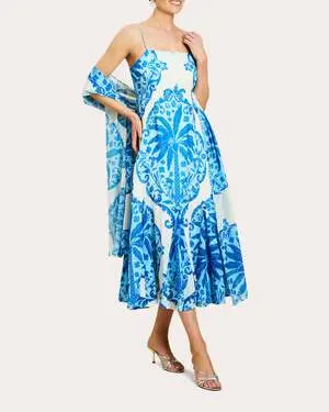 Mestiza New York Reverie Printed Chiffon Godet Scarf Maxi Dress