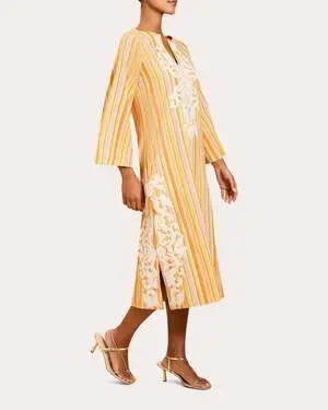 Mestiza New York Ines Embroidered Stripe Kaftan Midi Dress