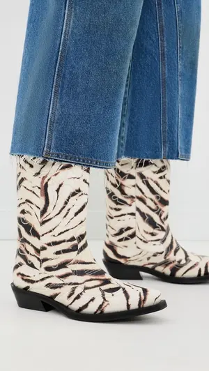 GANNI Embroidered Zebra Western Boots