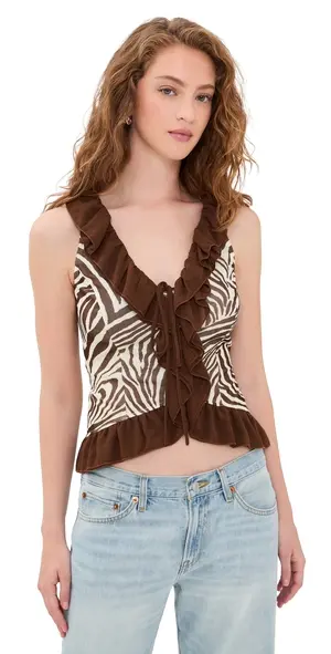BAILEY ROSE Zebra Blouse - Cream/brown