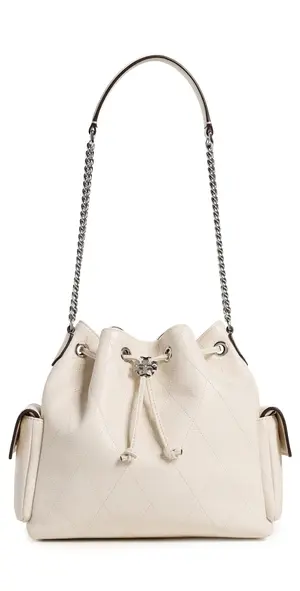 Tory Burch Charlie Quilted Drawstring Shoulder Bag - Light Cream