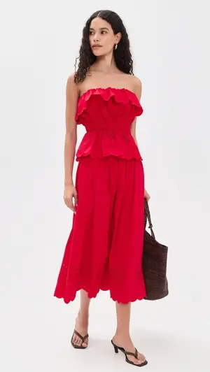 English Factory Embroidered High Waist Midi Skirt