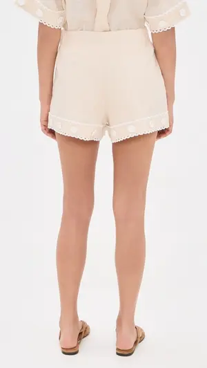 English Factory Floral Detailed Linen Shorts - Light Beige