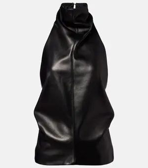 Khaite Rone Halterneck Leather Top - Black