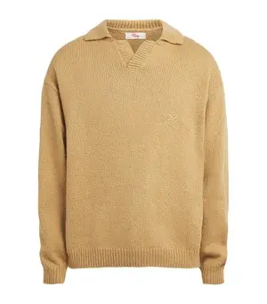 CHERRY LOS ANGELES Cotton Five Star Henley Sweater - Beige