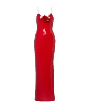 RODARTE Floral-appliqué Sequined Gown - Red