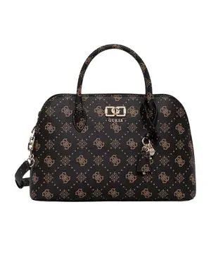 Guess Emelie Logo Monogram Satchel With Detachable Shoulder Strap - Black