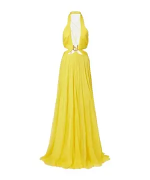 Roberto Cavalli Cutout Silk Chiffon Gown - Yellow