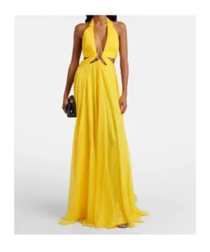 Roberto Cavalli Cutout Silk Chiffon Gown