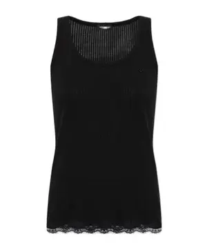 Emporio Armani Ribbed Lace-trimmed Lingerie Top - Black