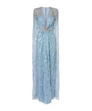 Jenny Packham Symphony Embellished Caped Gown - Blue