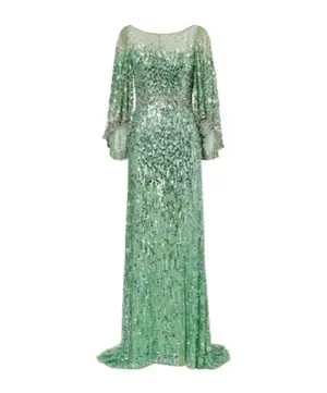 Jenny Packham Ines Embellished Sequined Gown - Green