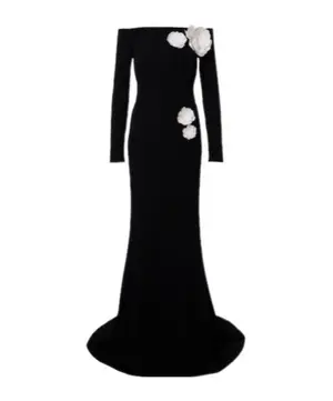 SAFIYAA LONDON Rory Floral Appliqué Crepe Dress - Black
