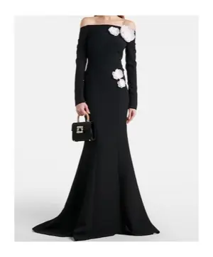 Safiyaa Rory Floral Appliqué Gown - Black