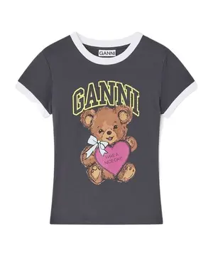 GANNI Ganni Cropped Teddy T-Shirt Phantom Black