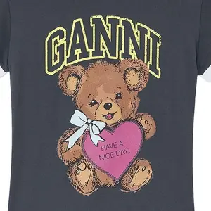 GANNI Cropped Teddy Bear Graphic T-shirt - Phantom Black