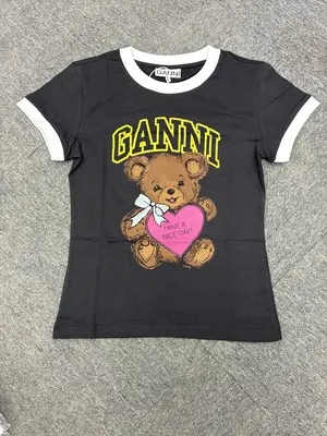 GANNI Cropped Teddy Bear Graphic T-shirt - Phantom Black