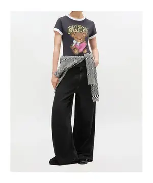GANNI Cropped Teddy Bear Graphic T-shirt - Phantom Black