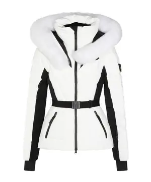 Mackage Belted Waist Ski Jacket With Fur-trimmed Hood - Off-white