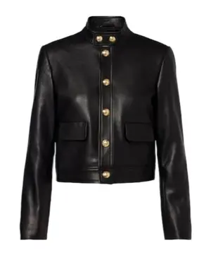 NILI LOTAN Hadley Cropped Leather Jacket - Black