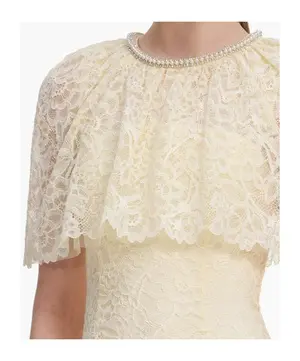 SELF-PORTRAIT Lace Crewneck Mini Dress With Cape Effect And Embellished Neckline