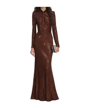 SELF-PORTRAIT Embellished Midi Dress - Brown