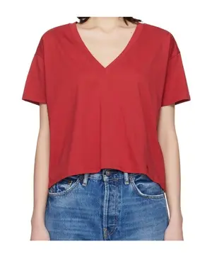 Loulou De Saison V-neck Cotton T-shirt - Red