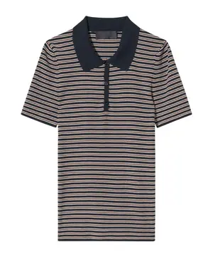 NILI LOTAN Gemmatta Striped Polo Shirt - Black