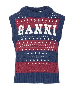 GANNI Striped Knitted Vest - Black