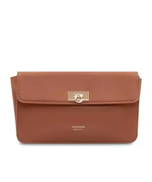 FERRAGAMO Flap Shoulder Bag With Logo - Brown
