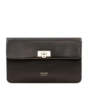 FERRAGAMO Gancini Harley Clutch Bag With Shoulder Strap - Black