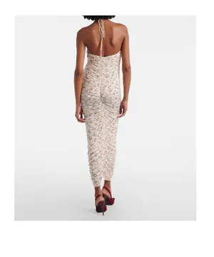 Magda Butrym Floral Appliqué Ruched Midi Dress - White