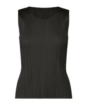 PLEATS PLEASE BY ISSEY MIYAKE Pleats Please Issey Miyake Crewneck Sleeveless Top - Black