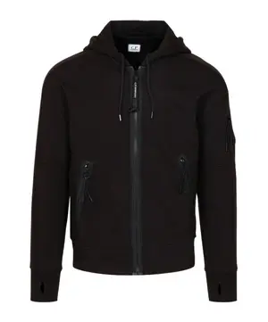 C.P. COMPANY Diagonal Raised Fleece Zip-up Hoodie - Black