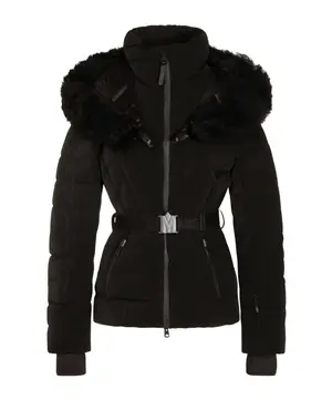 Mackage Hooded Fur-trim Belted Waist Coat - Black